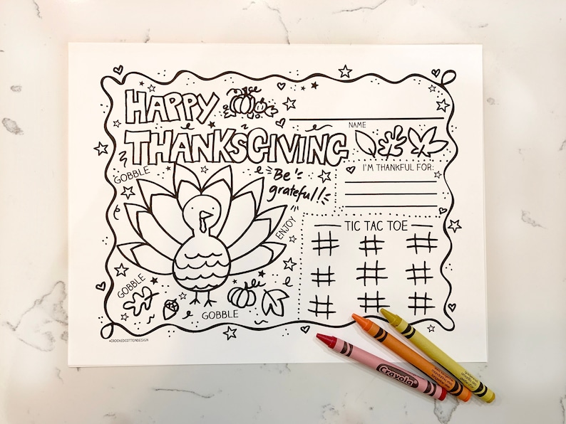 PRINTABLE PLACEMAT Thanksgiving Coloring Page Kids Activity - Etsy