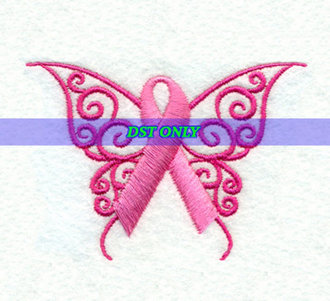 EMBROIDERY Pink Breast Cancer Awareness Ribbon Butterfly | Instant ...