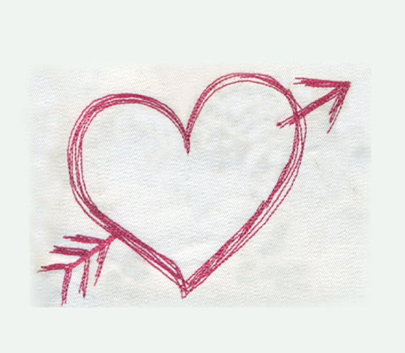 EMBROIDERY SMALL 3"w Sketchy Open Heart and Arrow | Instant Digital ...