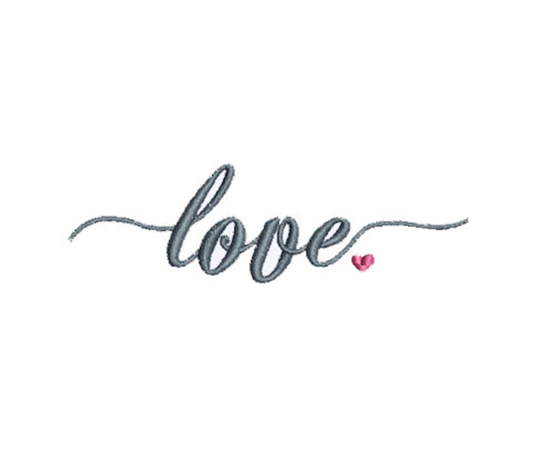 EMBROIDERY 3.76" W Small Script Love and Tiny Heart | Instant Digital ...