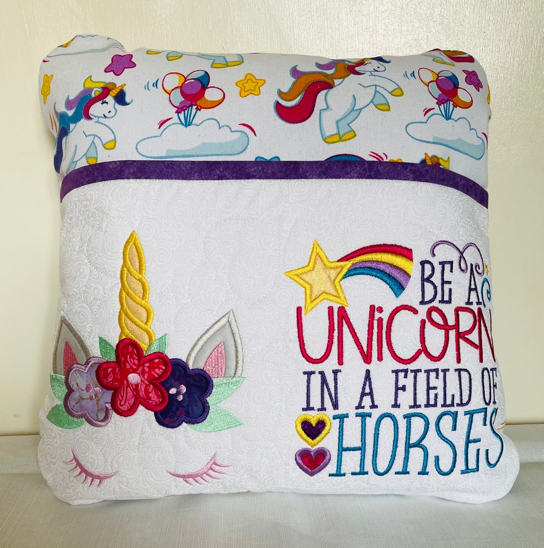 Unicorn Theme Book Cushion, Includes a Name of Your Choice If Required ...