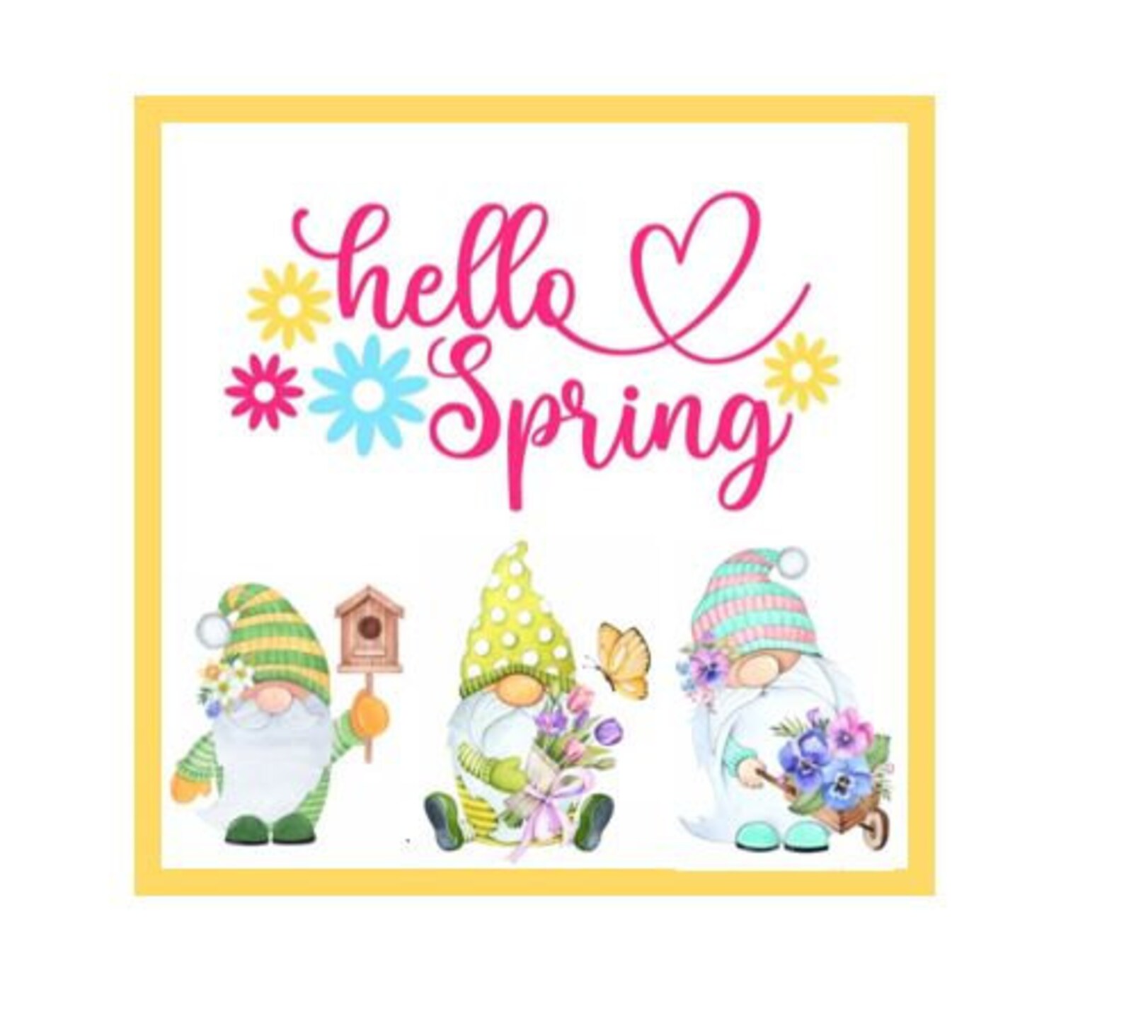 Spring Sign, Gnome Spring Gift, Hello Spring, Spring Decor, Spring Tile ...