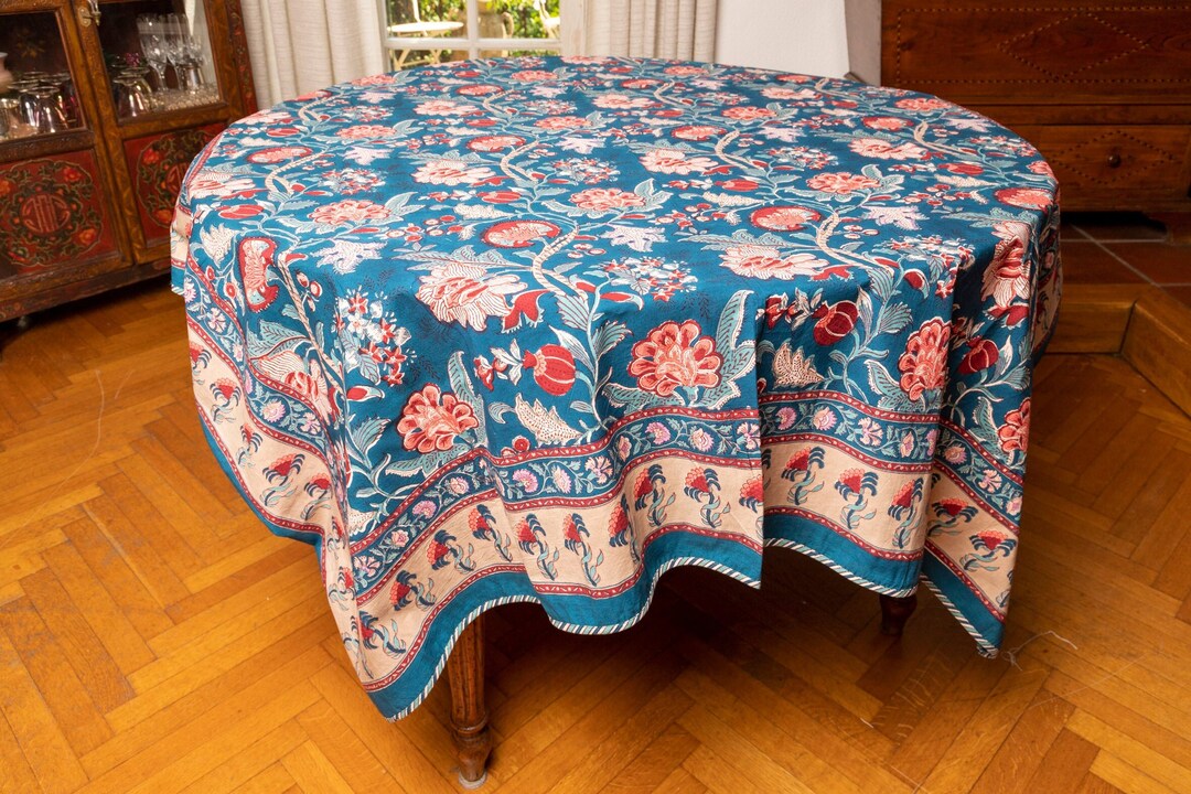 Indian Handcrafted Block Print Cotton Tablecloth, Bohemian Floral ...