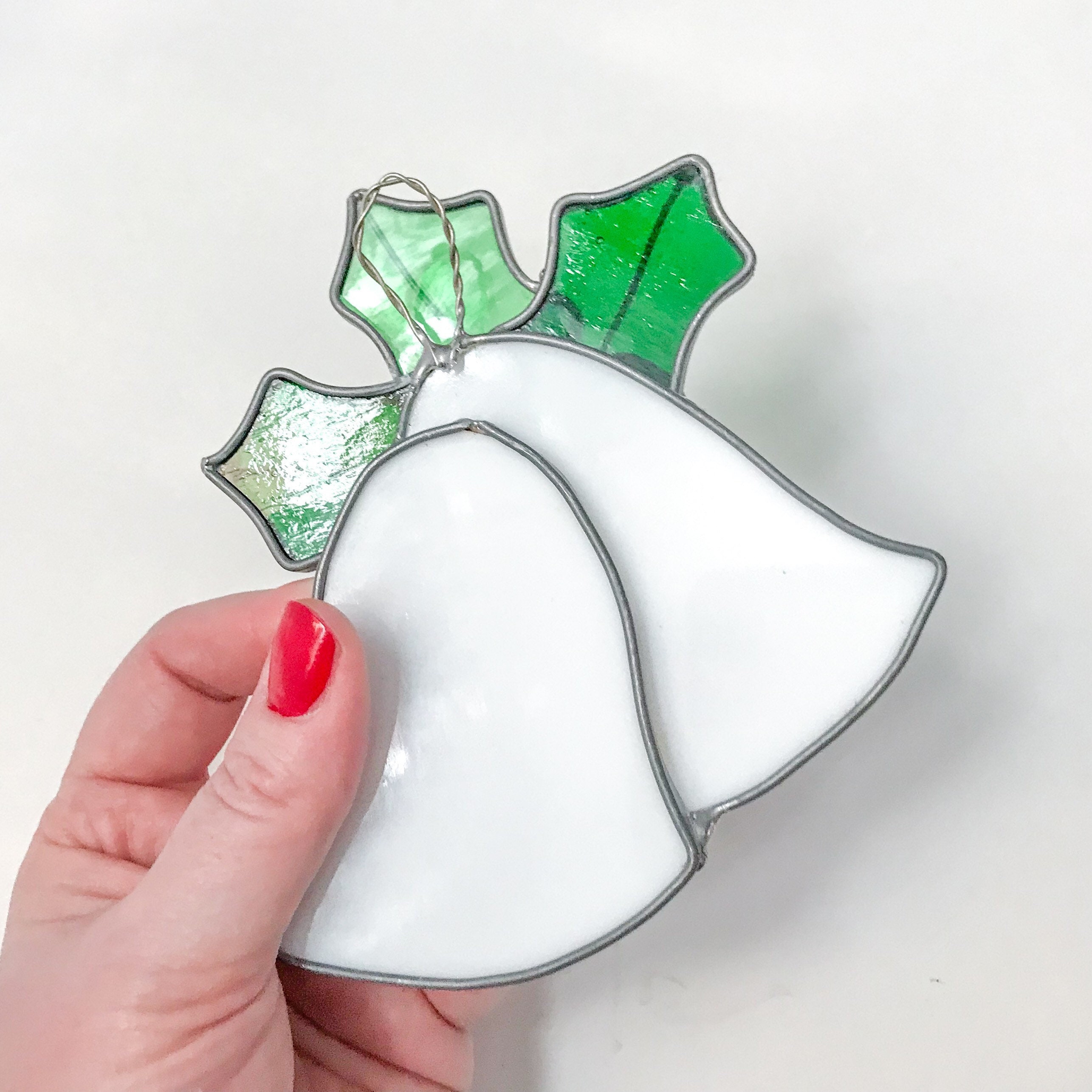 Stained Glass Bells & Holly Suncatcher Ornament // | Etsy