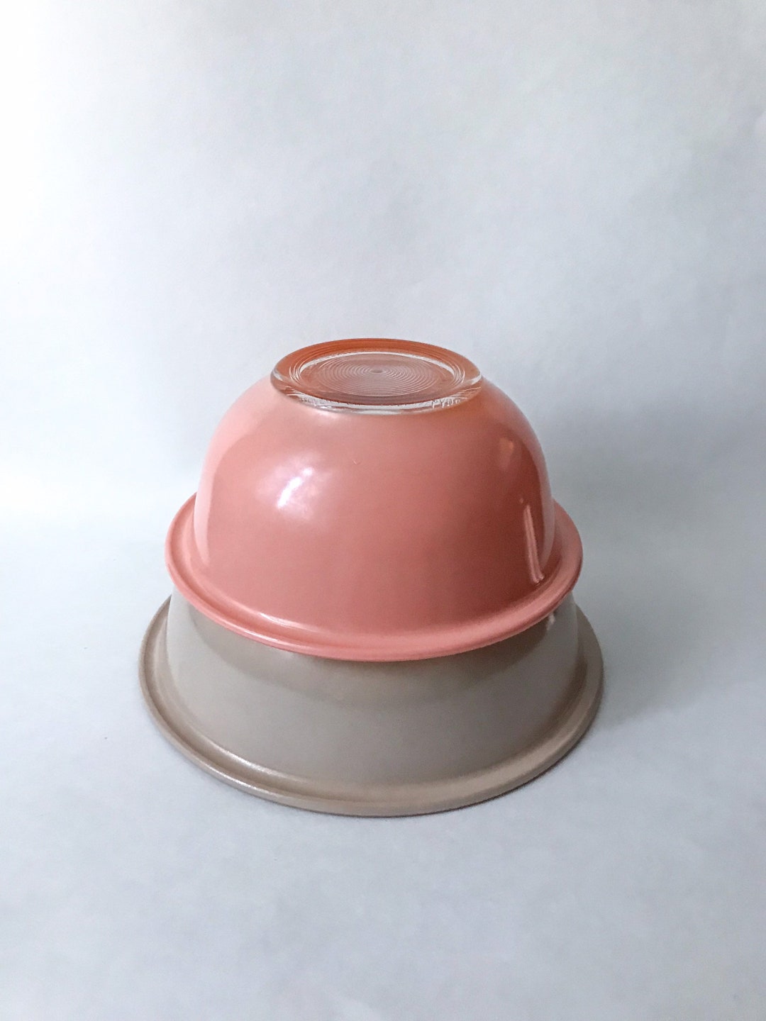 Pyrex Autumn Rainbow Mixing Bowls - Set of 2 // Pink & Tan Pyrex Bowl ...