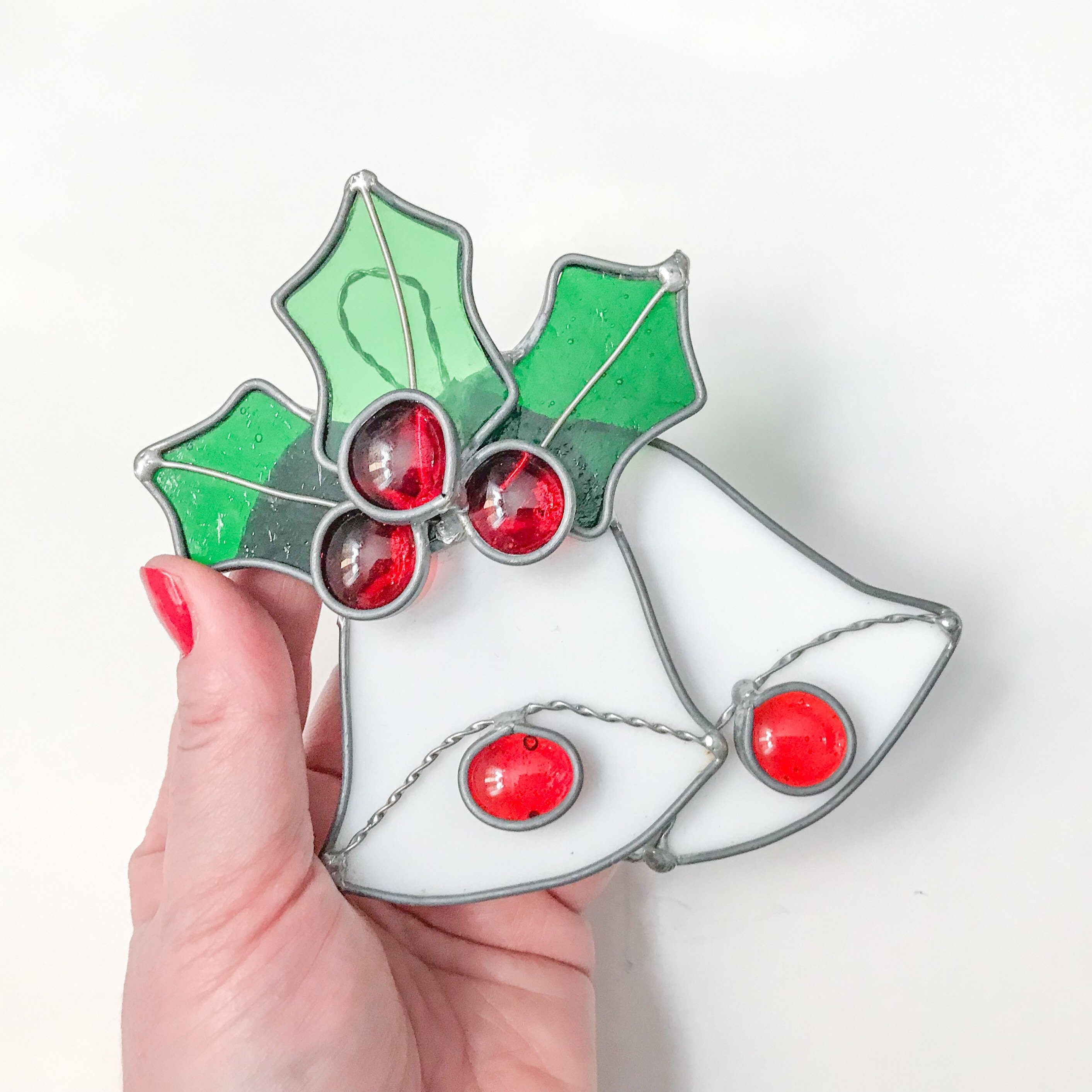 Stained Glass Bells & Holly Suncatcher Ornament // | Etsy