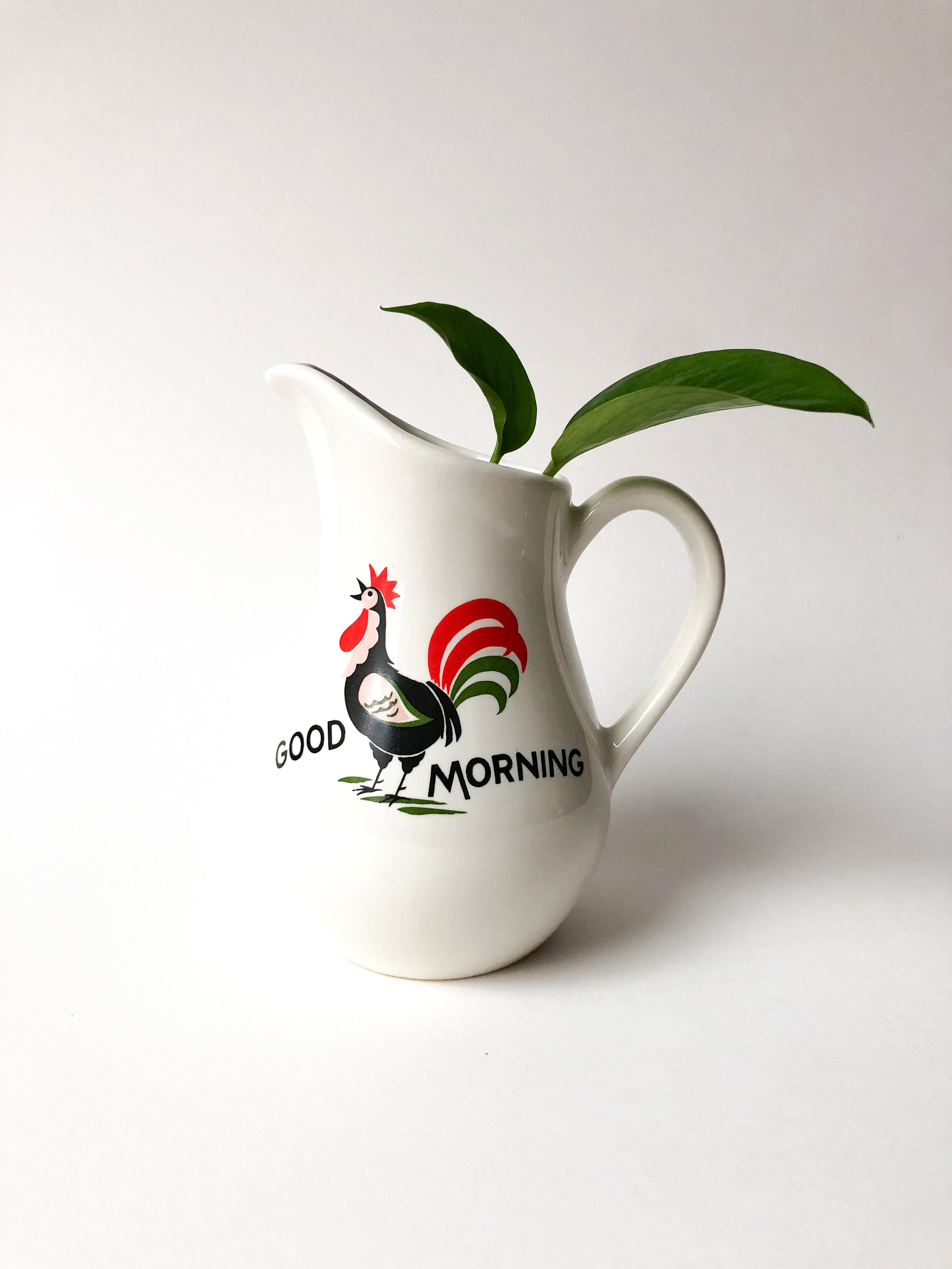 Vintage good Morning Rooster Pitcher / Creamer / Repurposed Vase - Etsy
