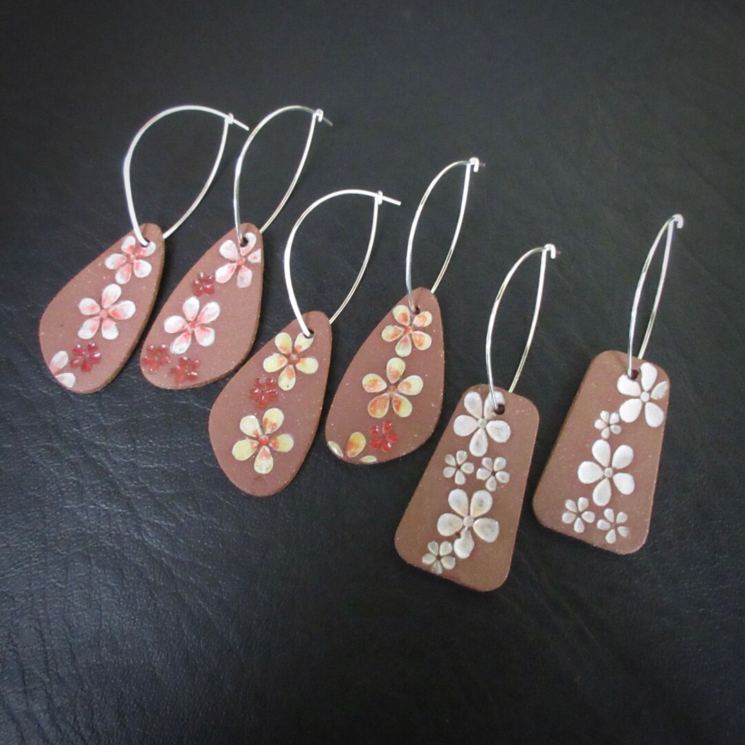 Red Clay Pottery Earrings, Plumeria Flower Earrings, Handmade Earrings ...