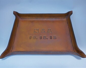 Monogrammed Valet Tray. Personalized Leather Catchall. | Etsy