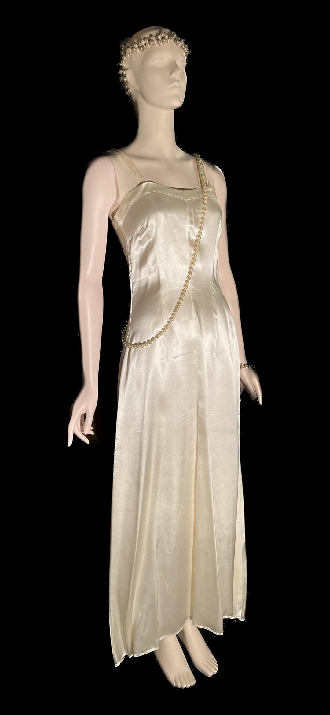 1930s Art Deco Straps White Satin Wedding Dress Sz S - Etsy