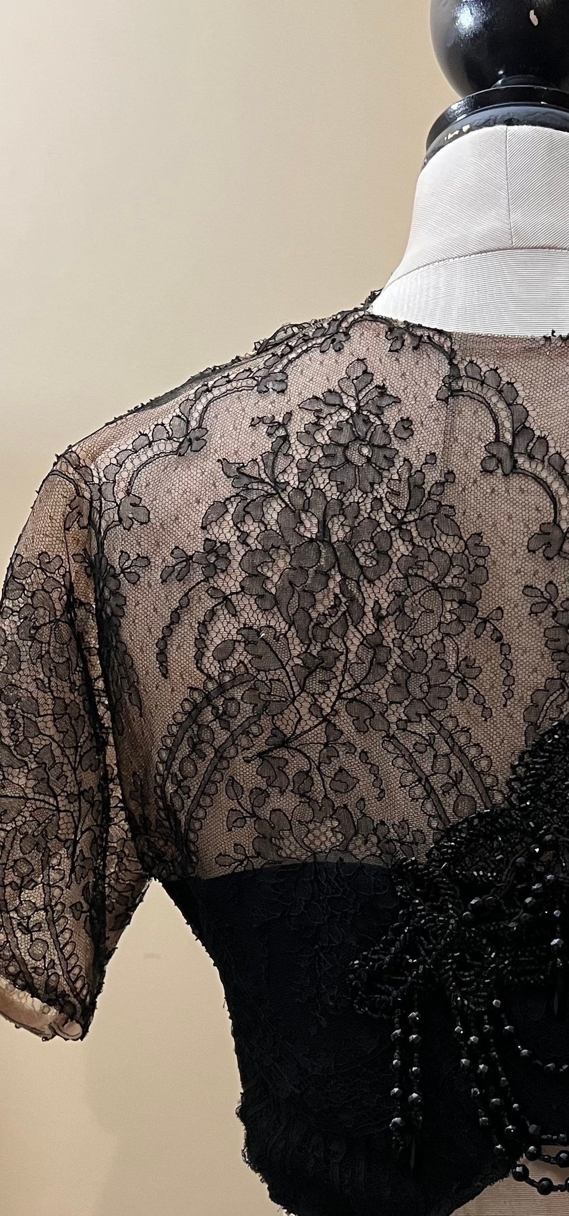 1930s Black Silk Chantilly Lace Art Deco Couture Top With Victorian Jet ...
