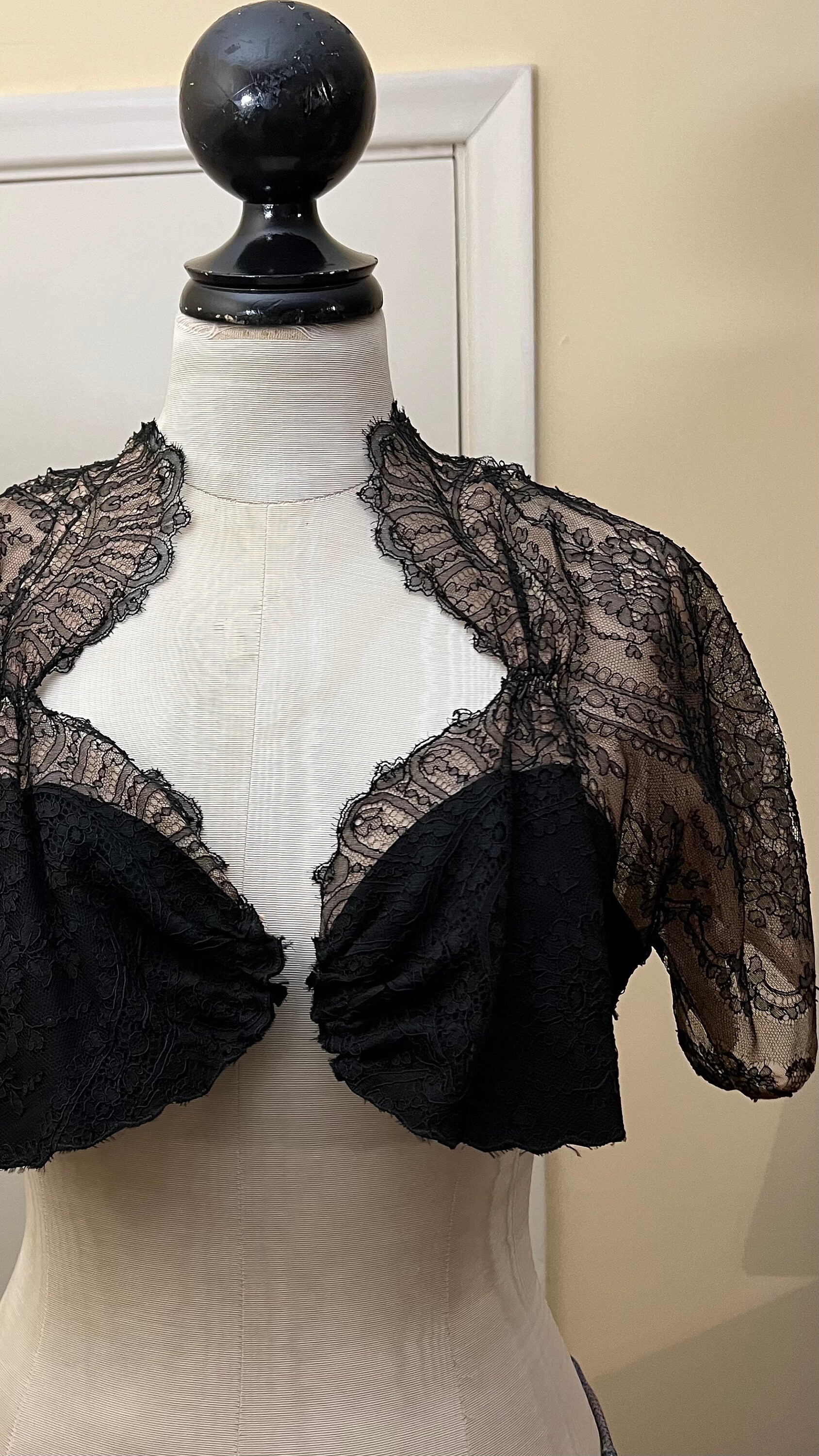 1930s Black Silk Chantilly Lace Art Deco Couture Top With Victorian Jet ...