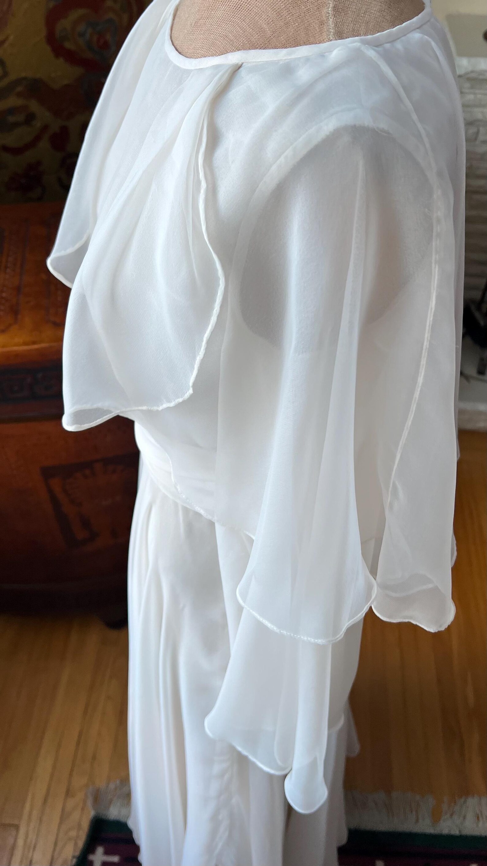 1970s Leo Chevalier Diaphanous Silk Blend Full Length Wedding/cocktail/event White Maxi Dress Sz ...