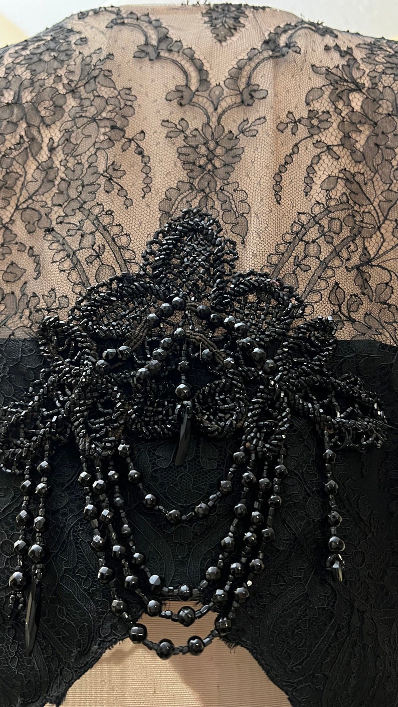 1930s Black Silk Chantilly Lace Art Deco Couture Top With Victorian Jet ...