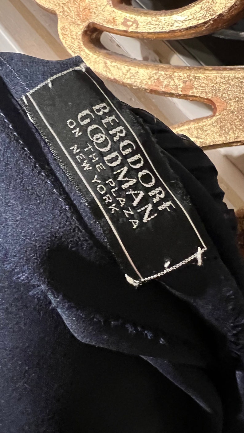 1960s Luxurious Bergdorf Goodman Navy Silk Chiffon Multi Pleating Long ...