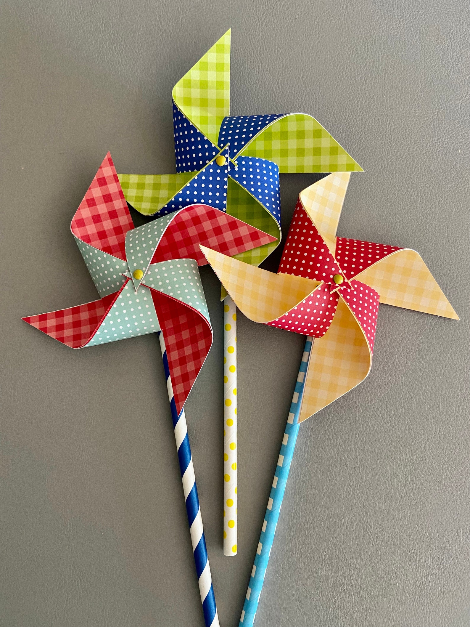 Dots and Gingham Spinning Paper Pinwheels for Party Favors 2 - Etsy