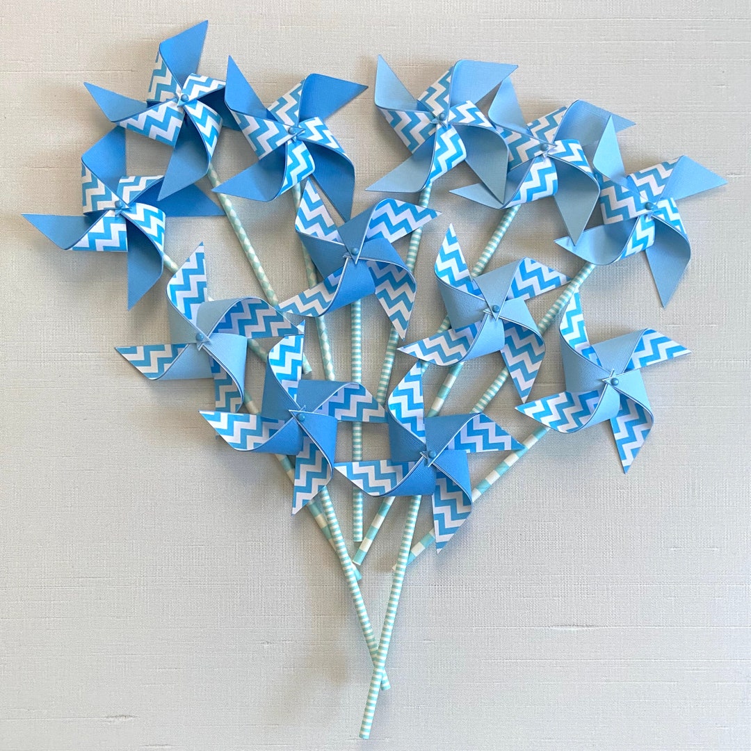 Baby Shower Blue Chevron Pinwheels Graduation Blue Pinwheels - Etsy