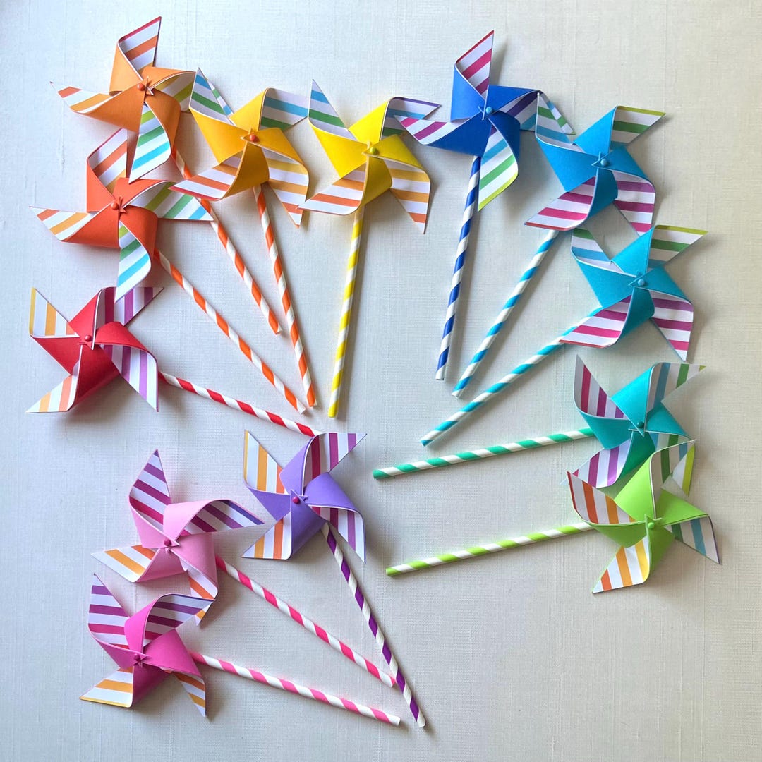 Thin Stripes Rainbow Paper Pinwheels for Party Favors - Etsy