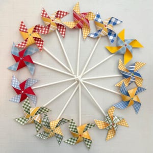 Gingham Picnic Pinwheels: Red, Yellow, Blue, and Green Party Decor - Etsy