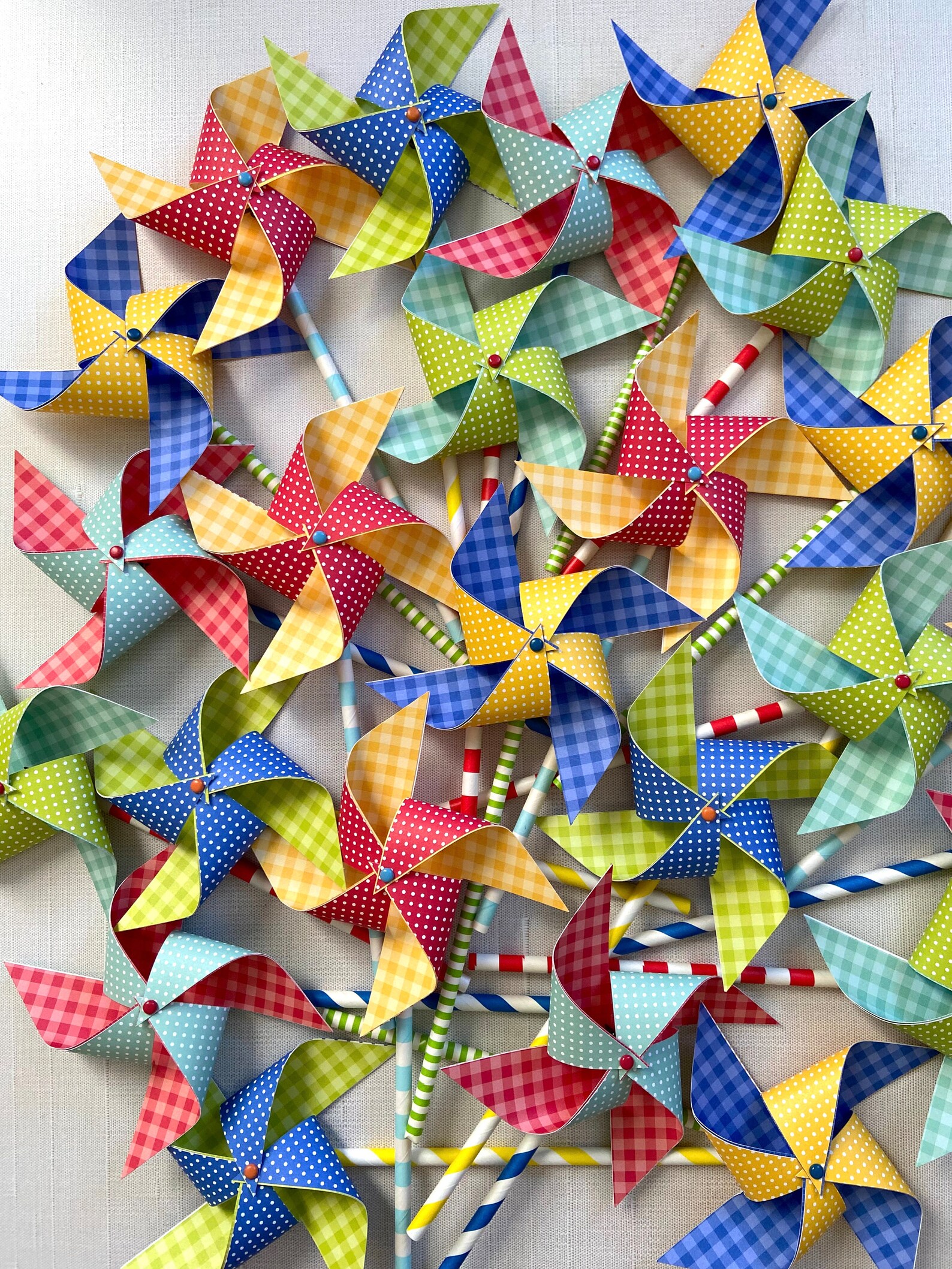 Dots and Gingham Spinning Paper Pinwheels for Party Favors 2 - Etsy