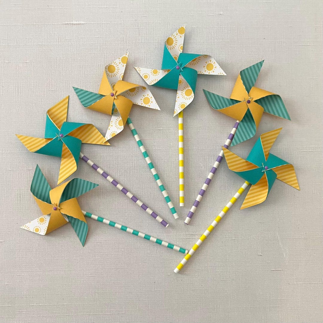 Teal, Yellow and Purple Pinwheels | Sunshine and Stripes Pinwheels ...