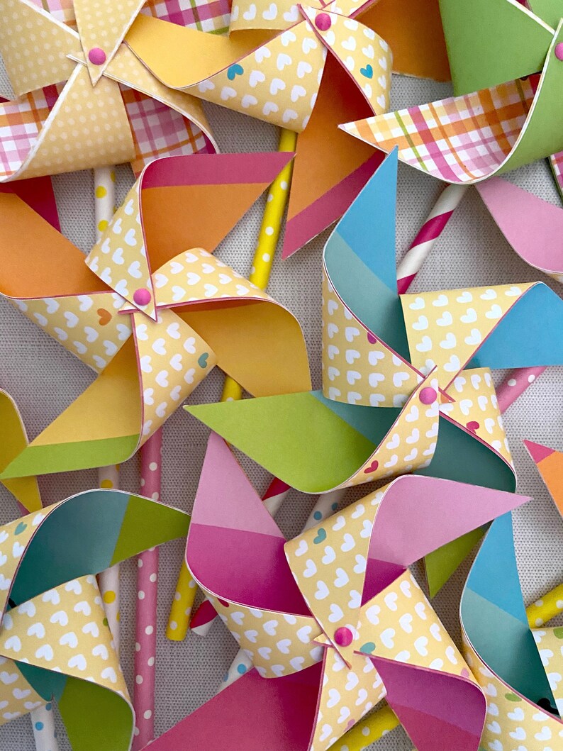 Colorful Rainbow Sunshine Hearts Paper Pinwheels for Party - Etsy