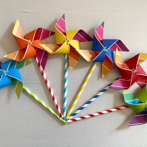 Stripe Rainbow Paper Pinwheels for Party Favors | Rainbow Stripes ...