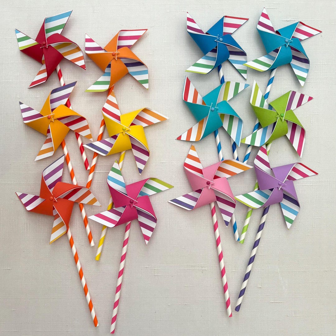 Thin Stripes Rainbow Paper Pinwheels for Party Favors - Etsy