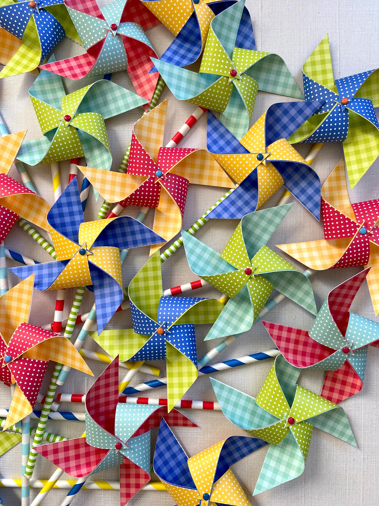 Dots and Gingham Spinning Paper Pinwheels for Party Favors 2 - Etsy