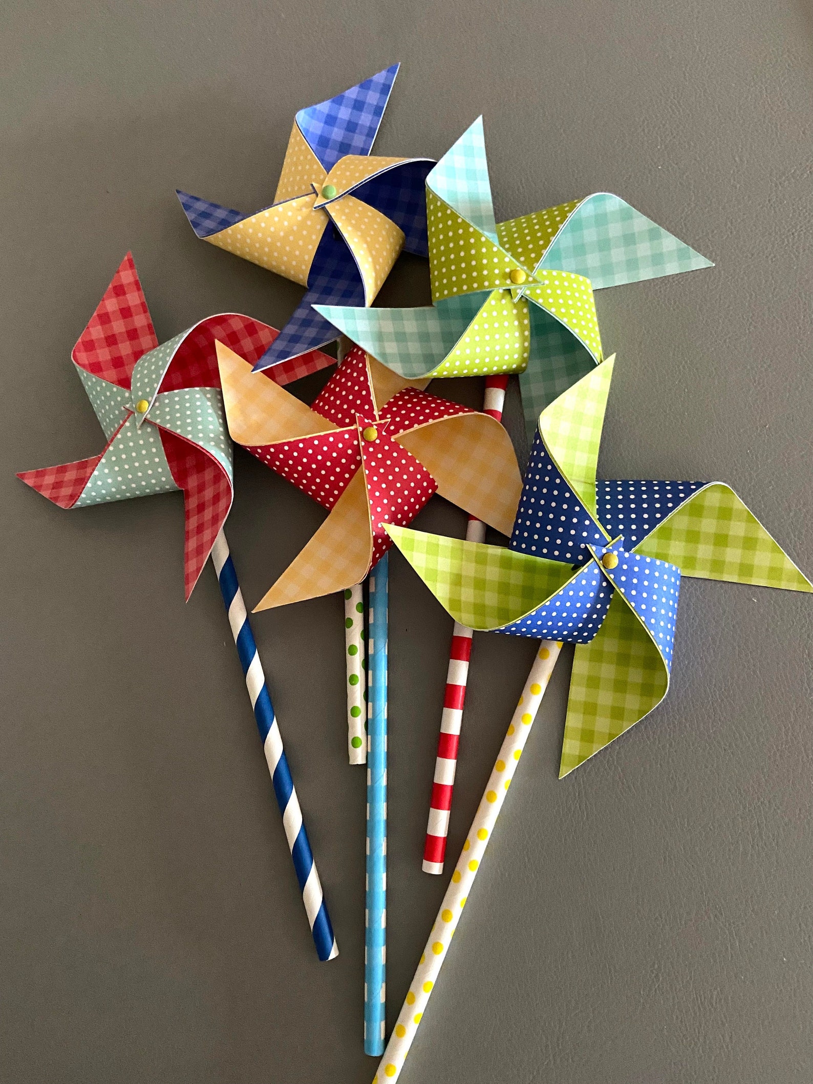 Dots and Gingham Spinning Paper Pinwheels for Party Favors 2 - Etsy
