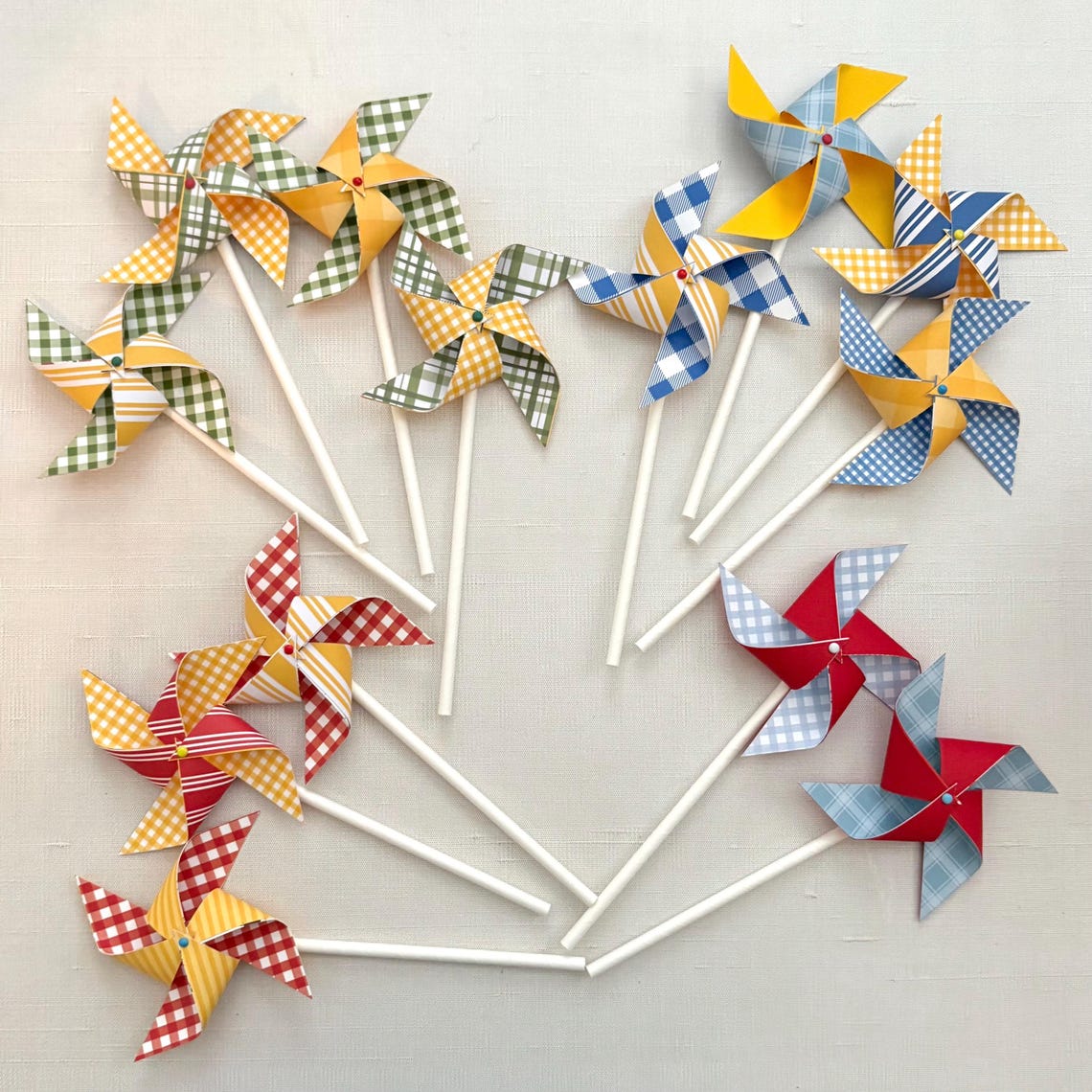Gingham Picnic Pinwheels: Red, Yellow, Blue, and Green Party Decor - Etsy