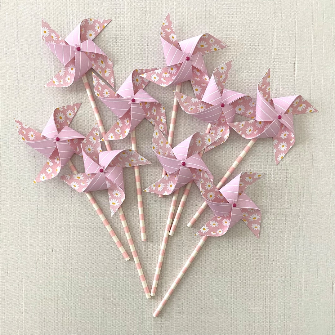 Pink Daisies and Skinny Hand-drawn Lines Paper Pinwheels | First ...