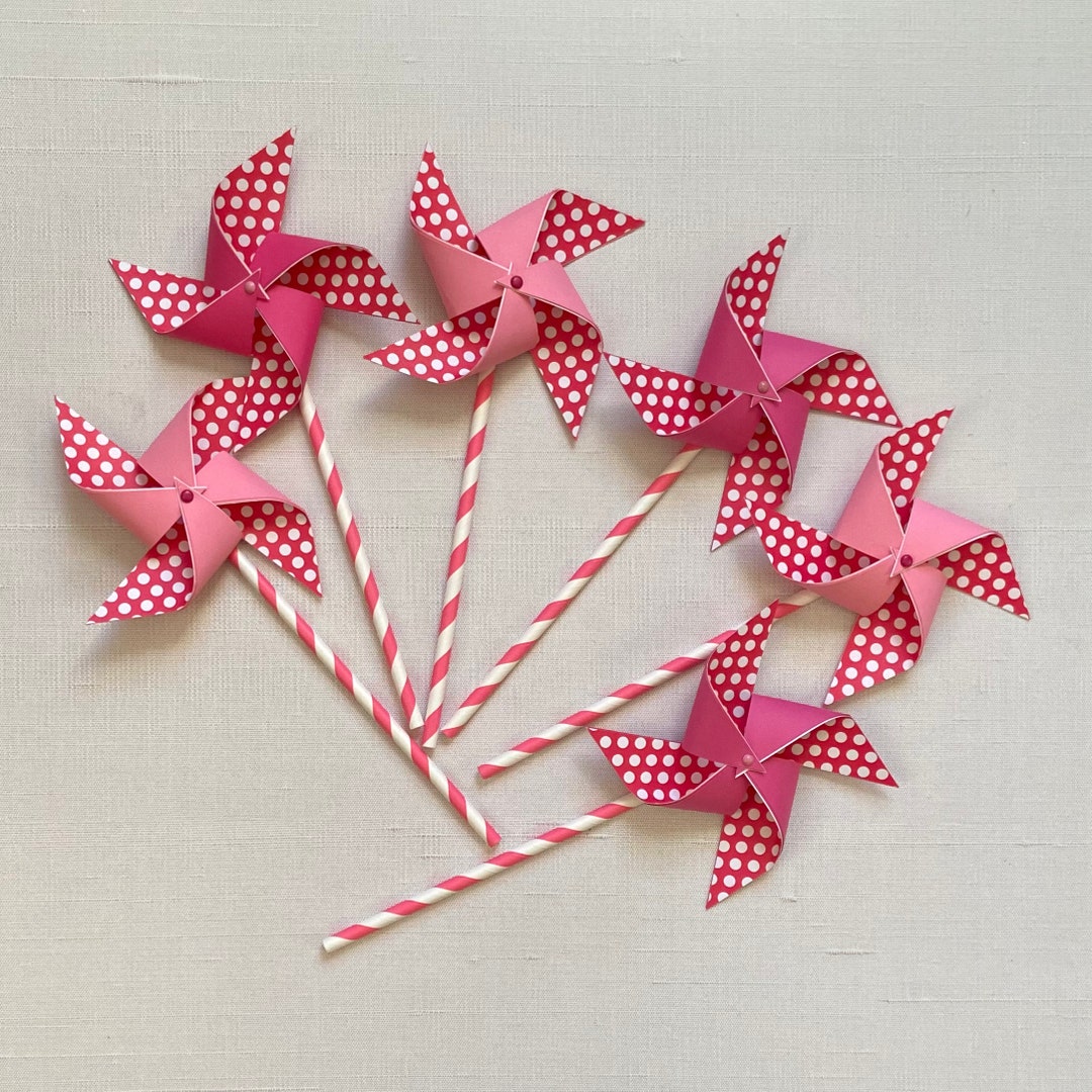 Red Polka Dots With Pink Solids Spinning Pinwheels 2 Dozen or More - Etsy