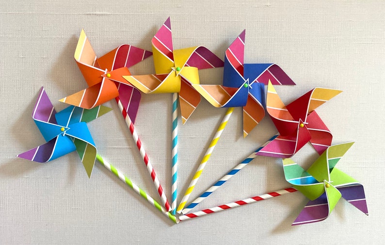 Rainbow Paper Pinwheels for Party Favors 1 1/2 Dozen or 2 Dozen - Etsy