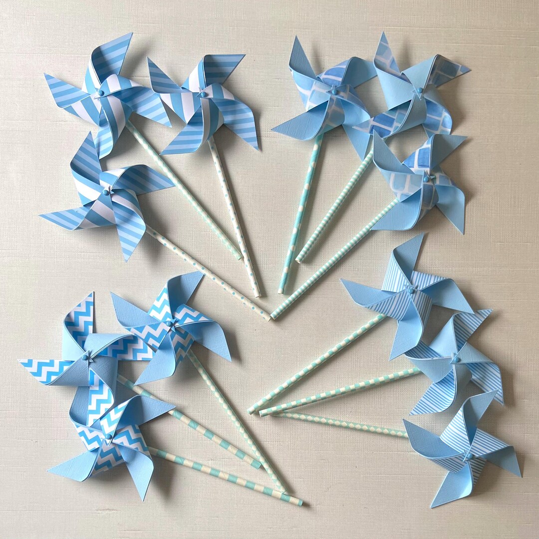 Baby Shower Blue Chevron Pinwheels | Graduation Blue Pinwheels - Etsy