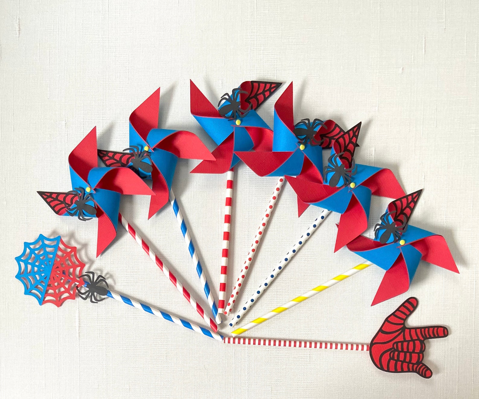 Red and Blue Pinwheels With Spiderweb and Spider 1 1/2 Dozen - Etsy