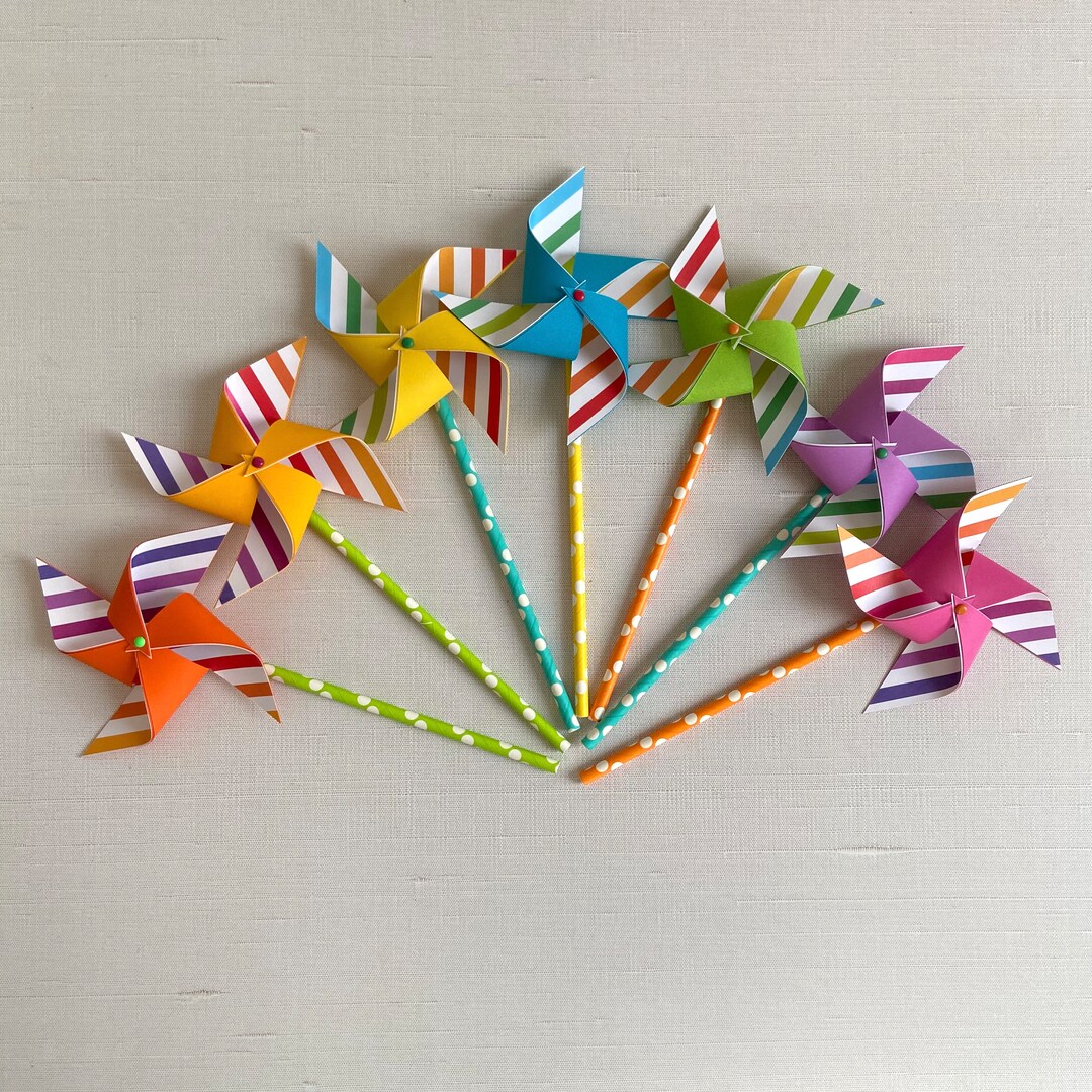 Stripe Rainbow Paper Pinwheels for Party Favors - Etsy