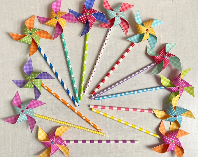 Rainbow Party Wedding Pinwheels 12 Mini Pinwheels Rainbow Colin the ...