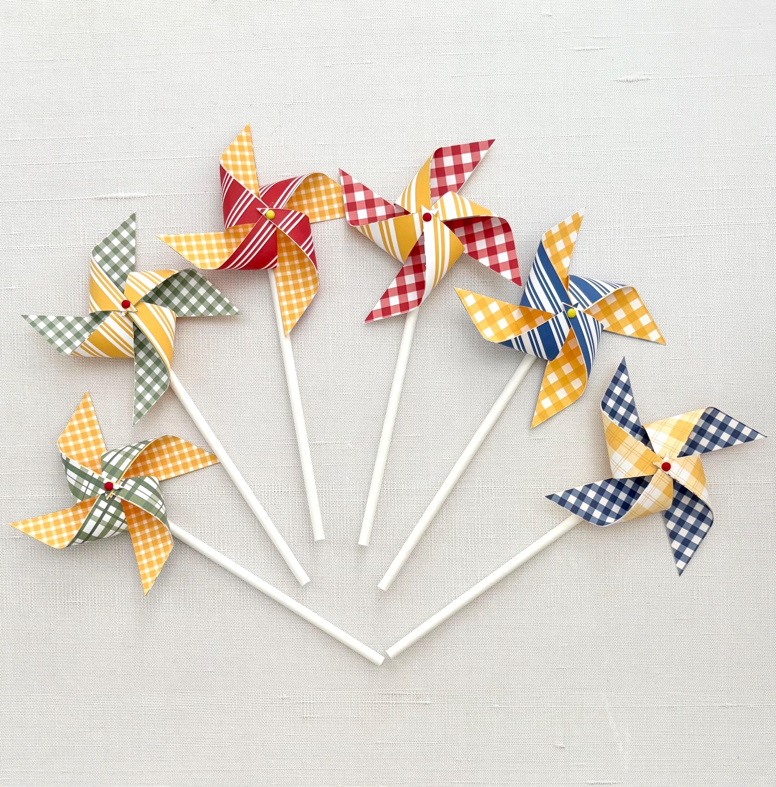 Gingham Picnic Pinwheels: Red, Yellow, Blue, and Green Party Decor - Etsy
