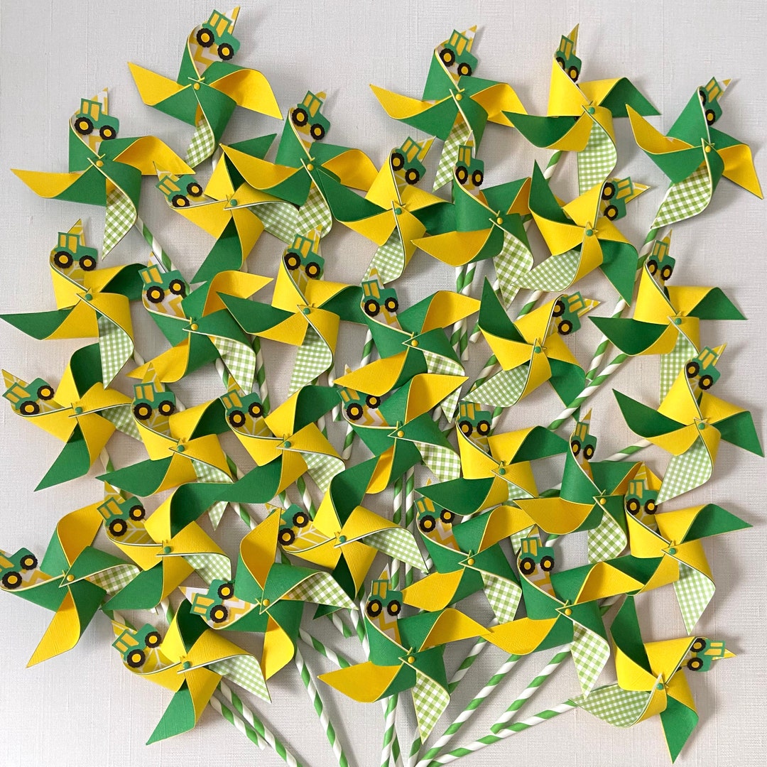 Green Tractor Party Pinwheels Barnyard 1st Birthday Spinning Paper ...