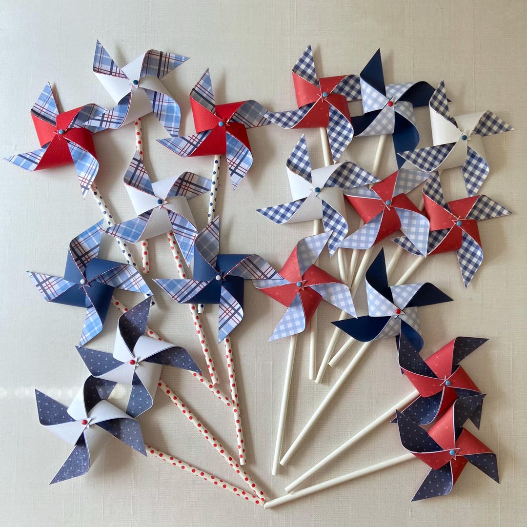 Red, Blue and White Pinwheels | 1.5 or 2 Dozen Set | Plaid, Gingham and ...