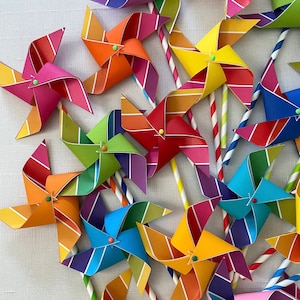 Rainbow Paper Pinwheels for Party Favors 1 1/2 Dozen or 2 Dozen - Etsy