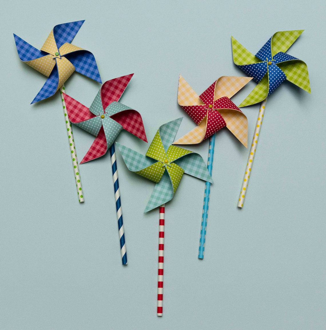 Dots and Gingham Spinning Paper Pinwheels for Party Favors 2 - Etsy