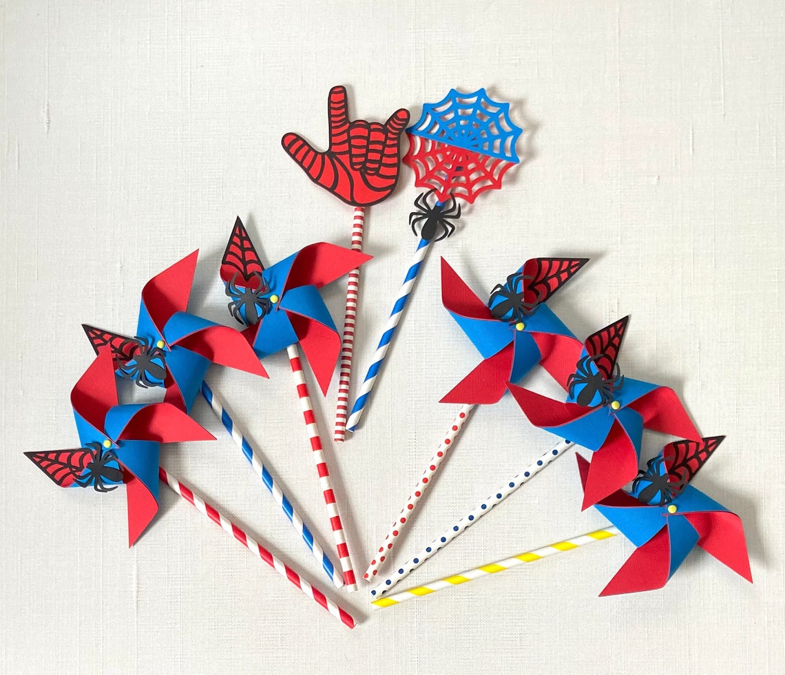 Red and Blue Pinwheels With Spiderweb and Spider 1 1/2 Dozen - Etsy