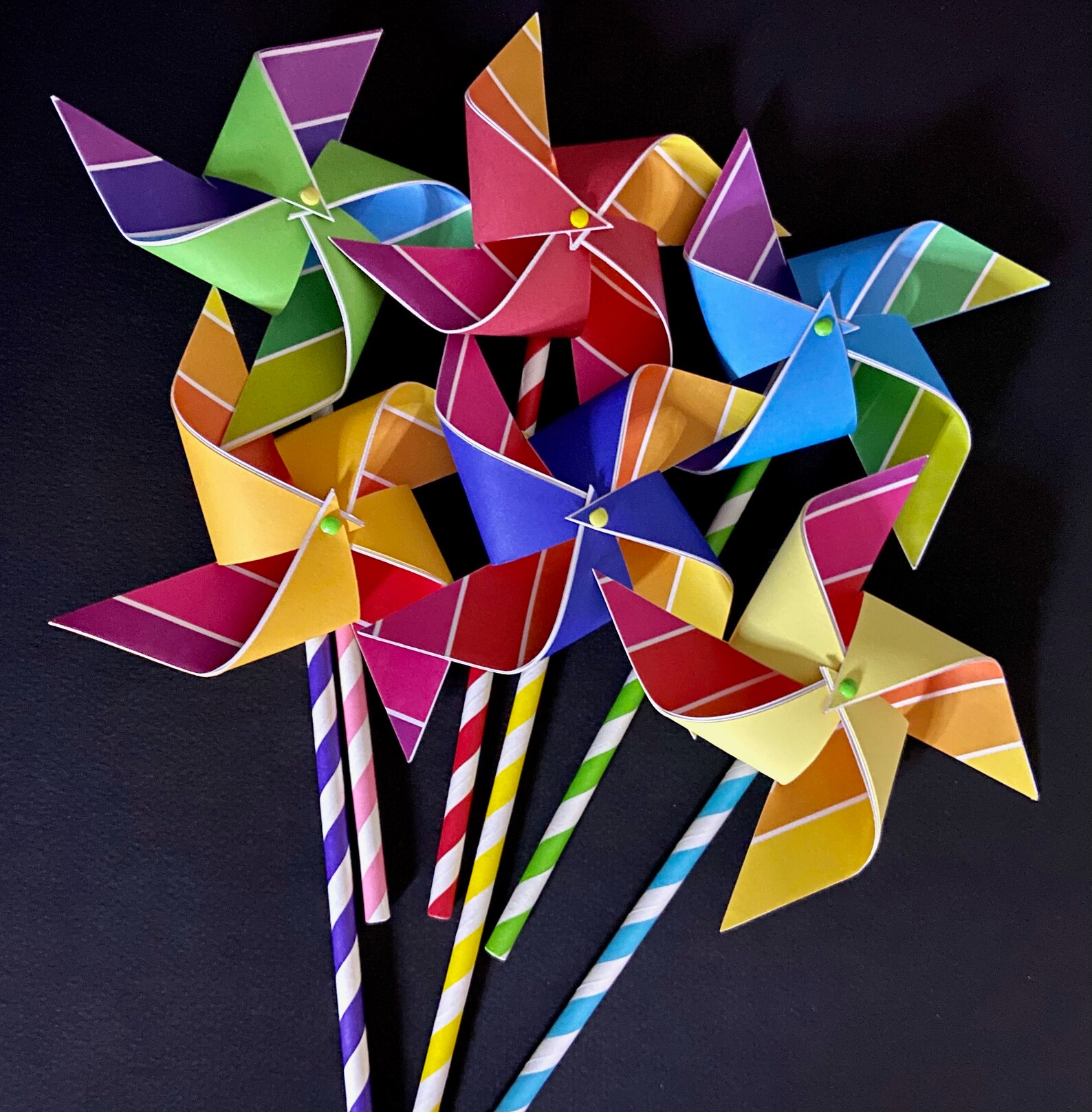 Rainbow Paper Pinwheels for Party Favors 1 1/2 Dozen or 2 Dozen - Etsy