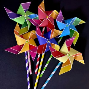 Stripe Rainbow Paper Pinwheels for Party Favors | Rainbow Stripes ...