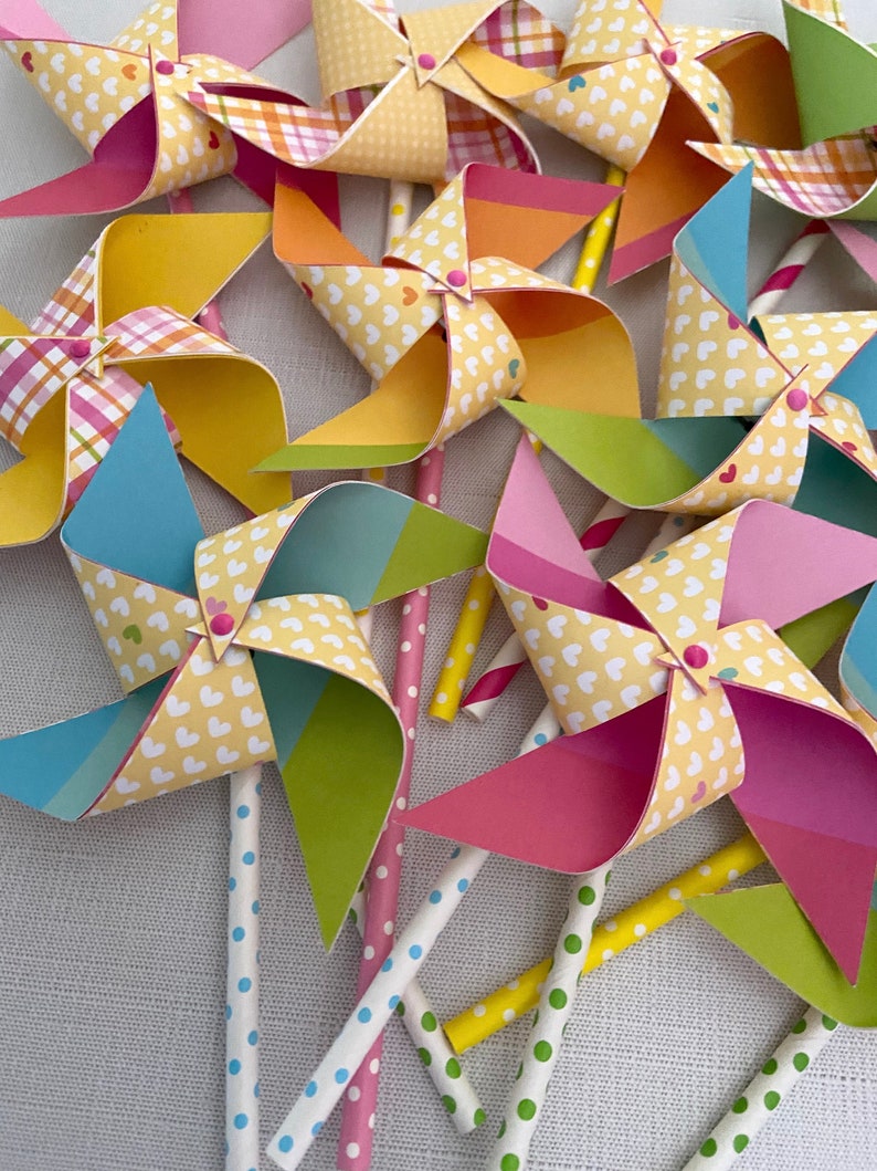 Colorful Rainbow Sunshine Hearts Paper Pinwheels for Party - Etsy