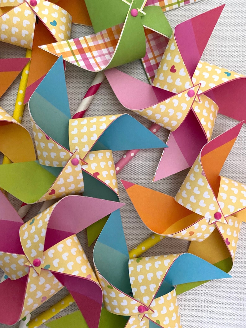 Colorful Rainbow Sunshine Hearts Paper Pinwheels for Party - Etsy