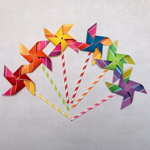 Stripe Rainbow Paper Pinwheels for Party Favors | Rainbow Stripes ...