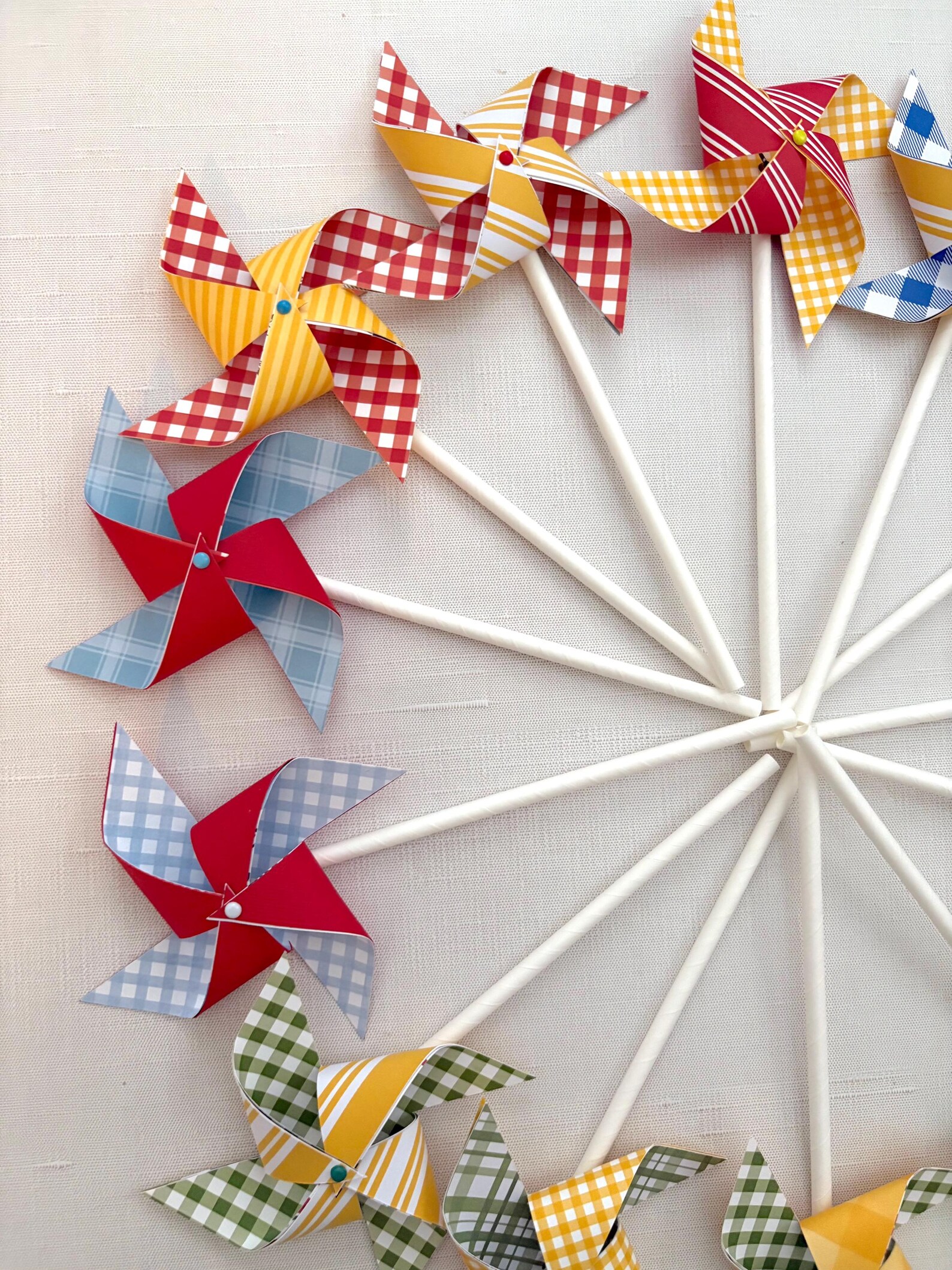 Gingham Picnic Pinwheels: Red, Yellow, Blue, and Green Party Decor - Etsy